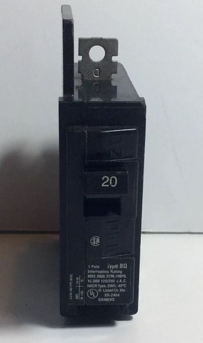 SIEMENS ITE 20 AMP 1 POLE CIRCUIT BREAKER BQ1B020 | eBay