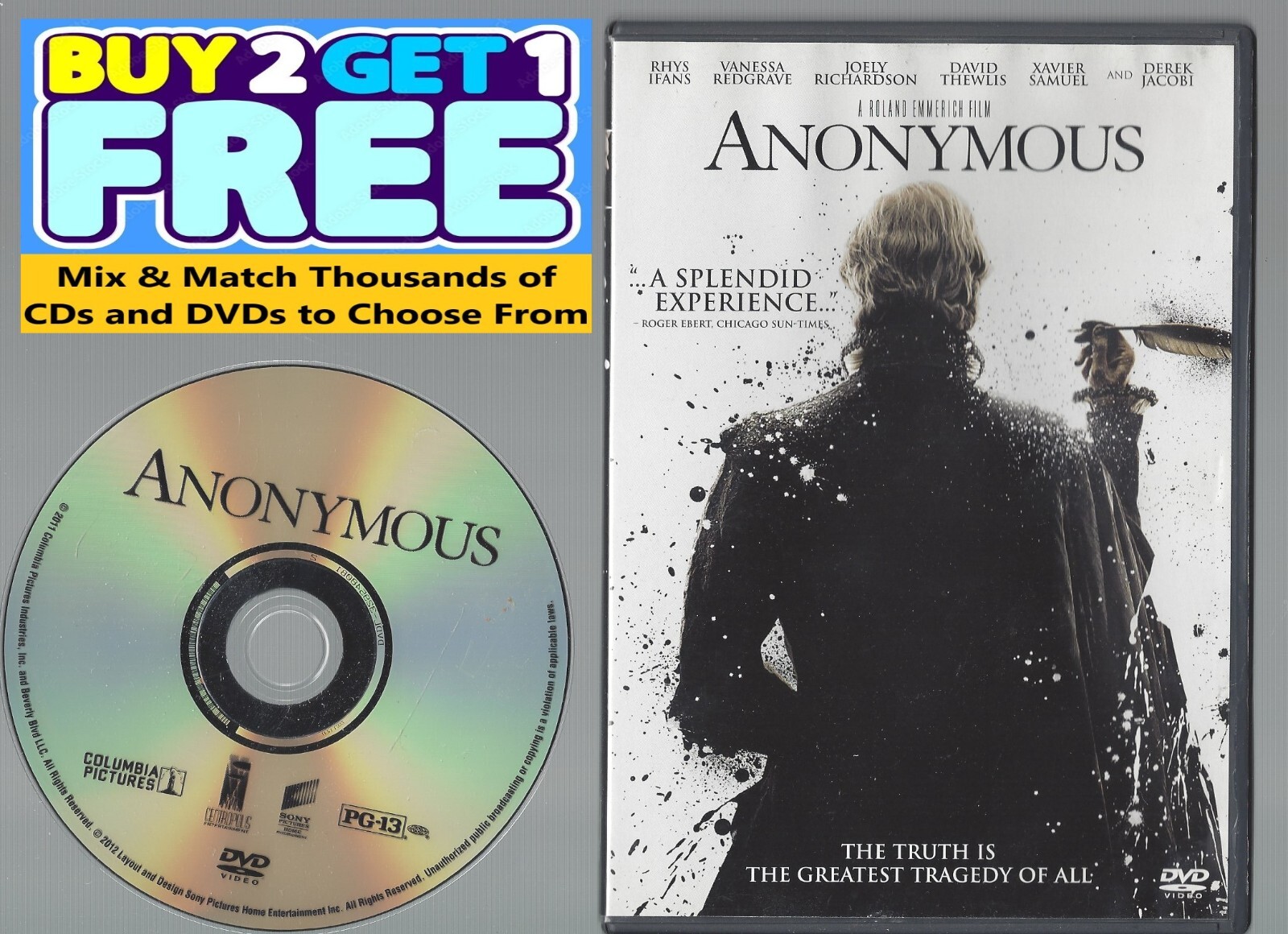 Anonymous (DVD, 2011) Was Shakespeare Real? Rhys Ifans Disc & Cover Art ...