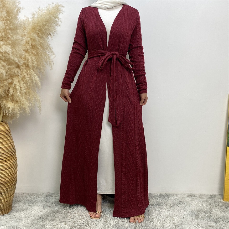 Muslim Knitted Open Cardigan Kaftan Robe Women Maxi Dress Abaya Dubai ...