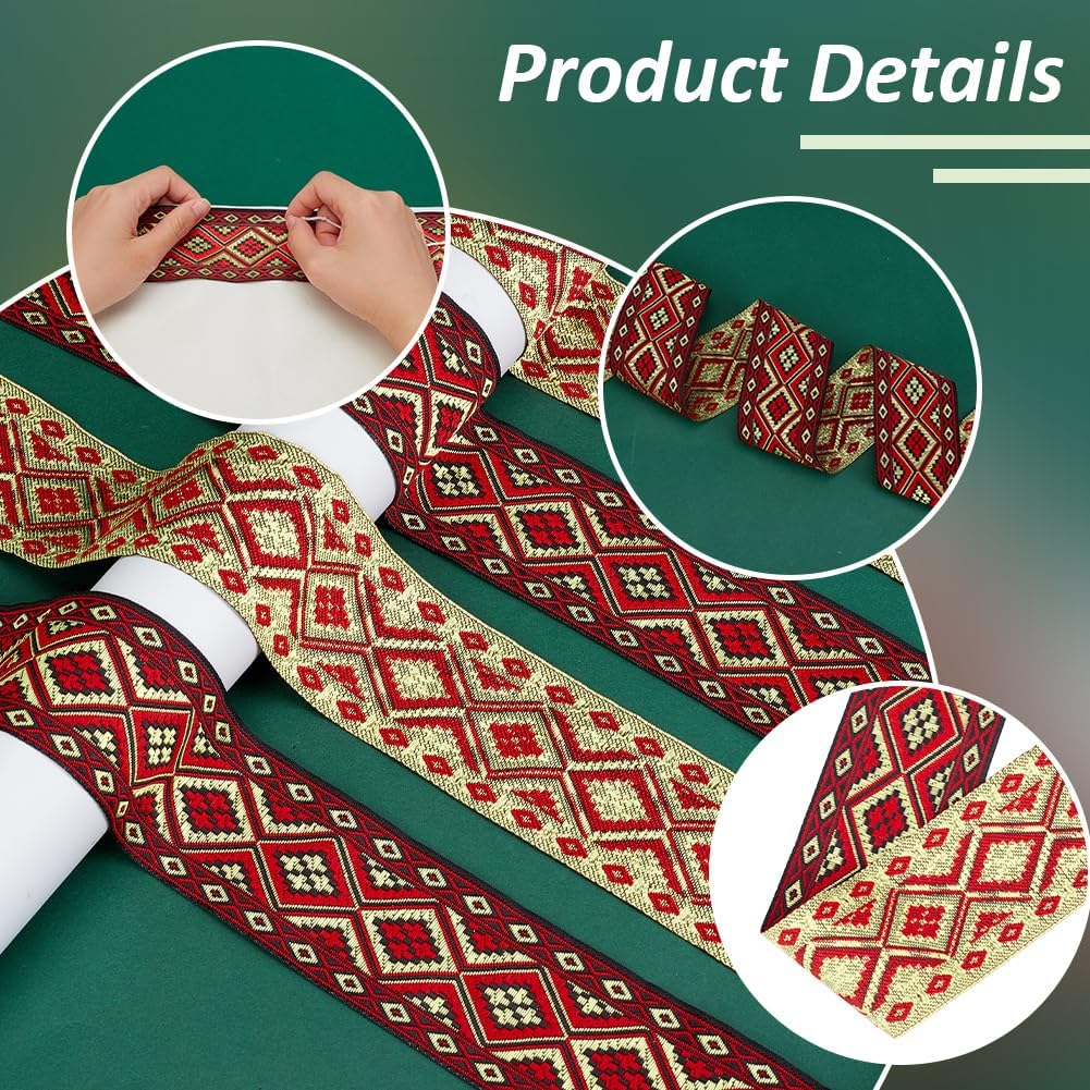 7.66 Yards Boho Jacquard Ribbon, 2 Inch/5Cm Rhombus Embroidered Woven ...