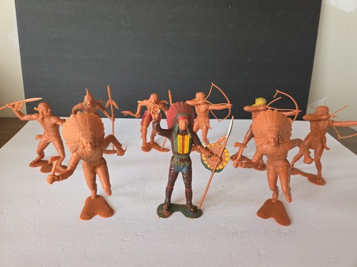 VINTAGE 1964 LOUIS MARX FIGURES LOT Of 9 Native American Indians 6 INCH ...