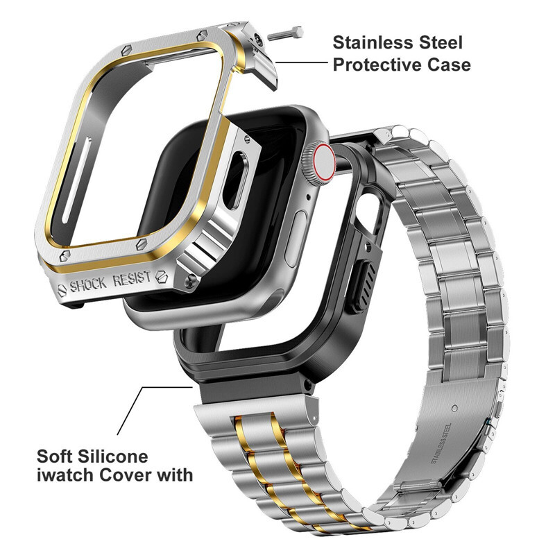 for Apple Watch Series 8 7 6 5 4 AP MOD Kit Stainless Steel Cas Band ...