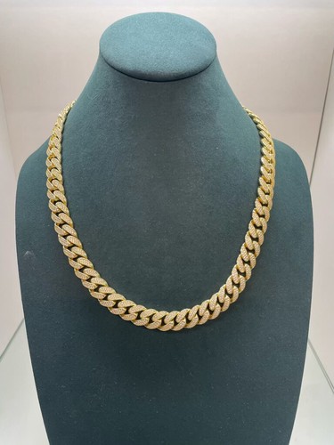 Real Miami Cuban Link Chain Iced Gold Plated 925 Silver Necklace - 20in ...