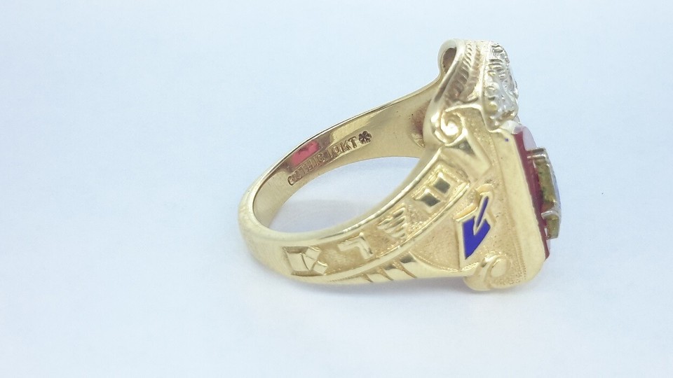 Men's Ring 10K Yellow Gold Gothic Kinsley Sons Masonic Masons. Ruby ...
