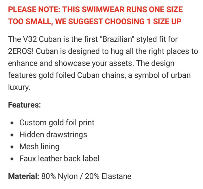 2EROS Black V32 Cuban Swim Brief Speedo Sunga Gold Chain Small S | eBay