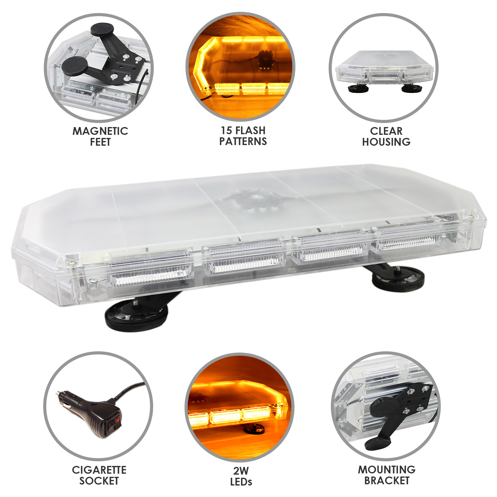 Amber+Recovery+Light+Bar+LED+Flashing+Beacon+Lightbar+Warning+Strobe ...