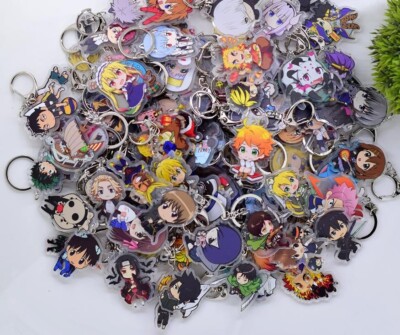 lot 100pcs Japanese anime mix Acrylic Keychain Key Chain Girls boy ...