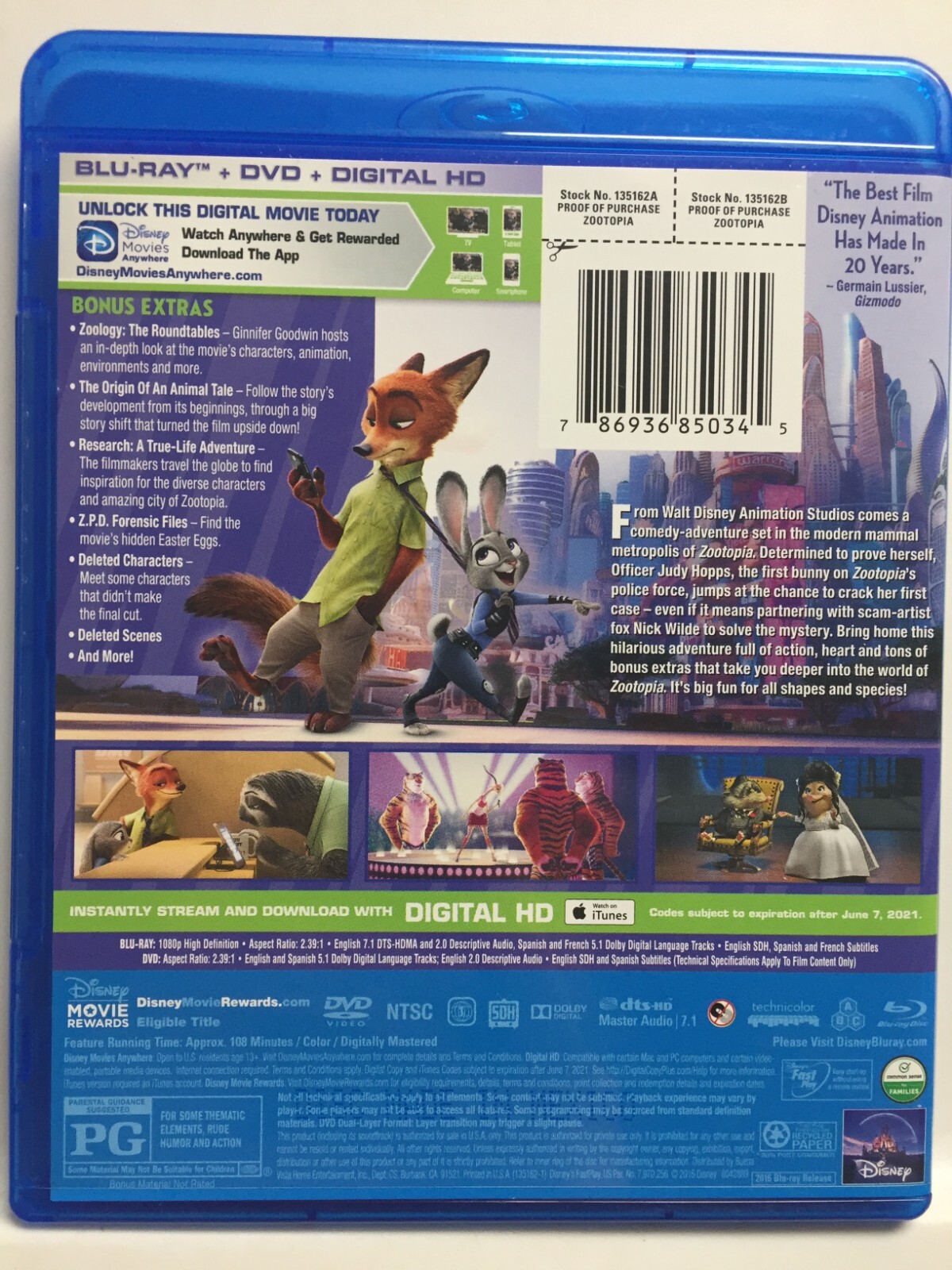 Disney's Zootopia (Blu-ray/DVD,2016,2-Disc Set) Not a Scratch! | eBay