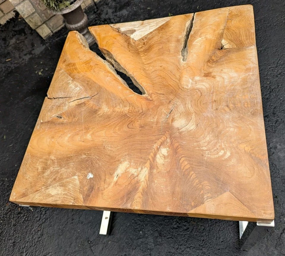 Natural Teak Wood Slab Table Top Live Edge Modern Coffee Side Table End ...