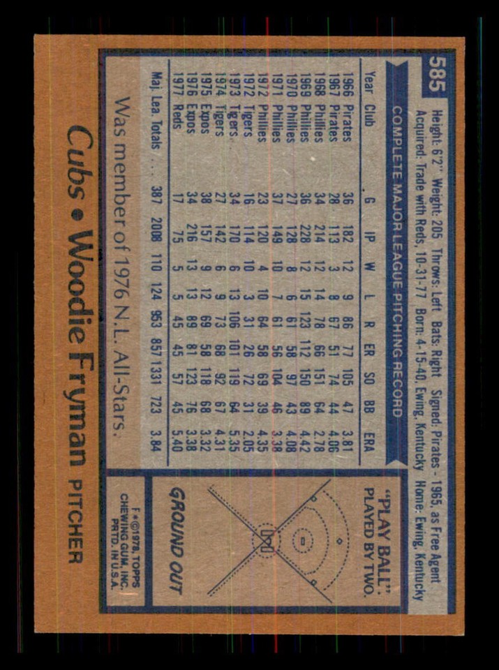 1978 Baseball Topps Woodie Fryman Chicago Cubs #585 | eBay