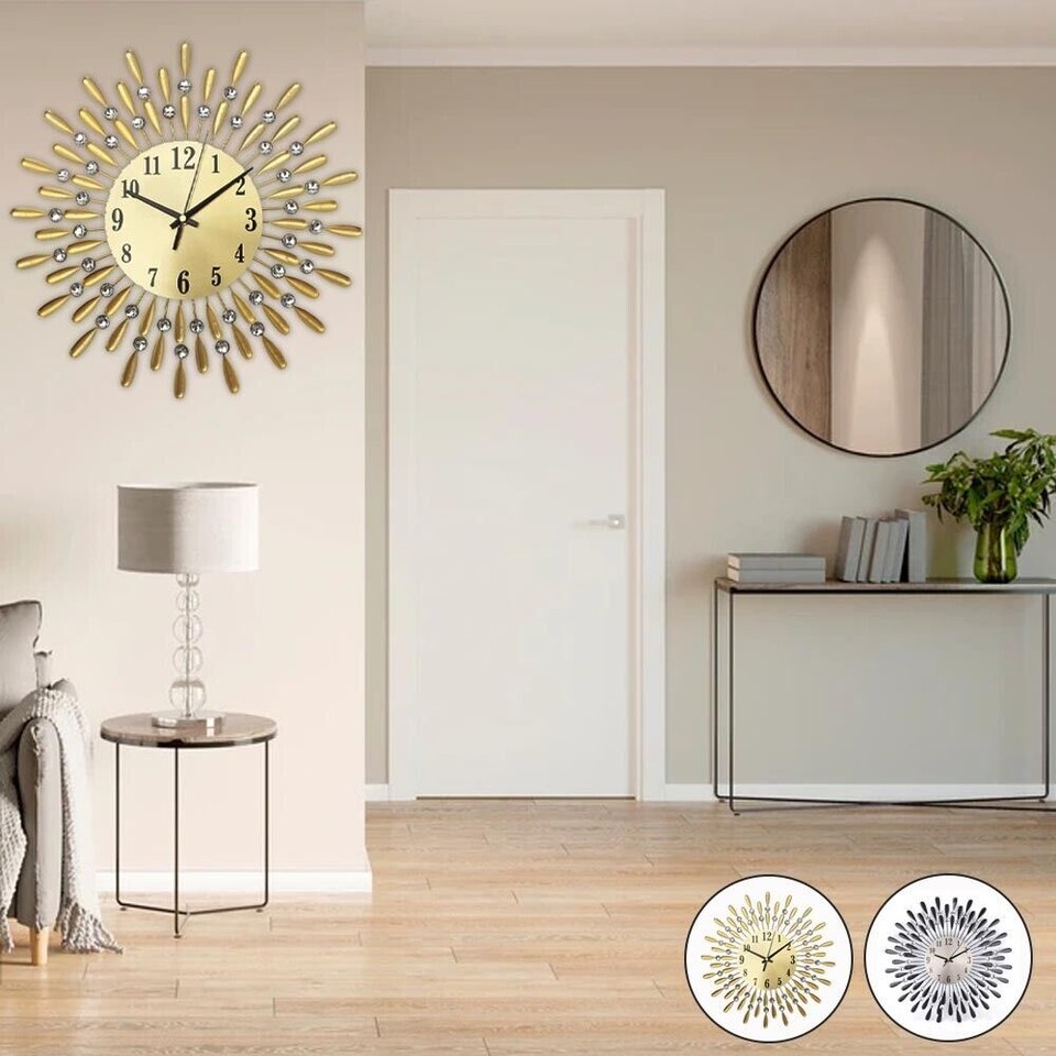 38cm Diamante Beaded Crystals Quartz Jeweled Wall Clock Home Decor ...