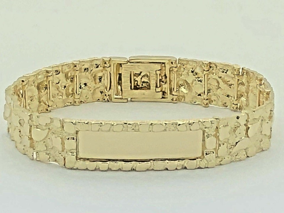 Men's Solid 14k Yellow Gold Nugget ID Bracelet 8.5" 15.8mm 47.2 grams ...