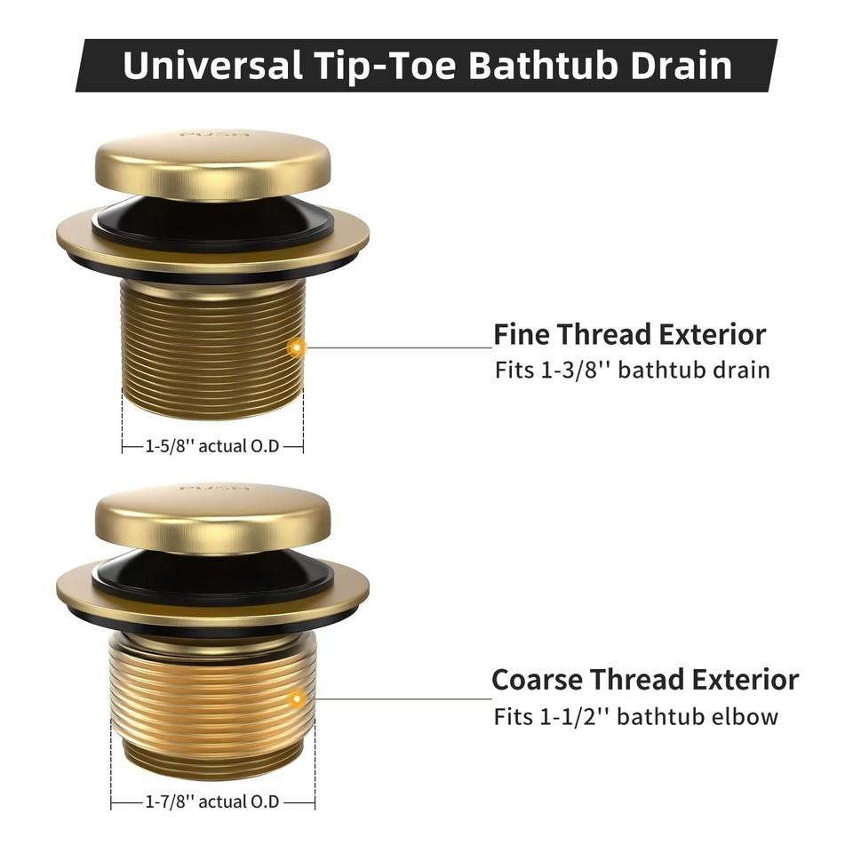 All Metal Tip-Toe Bathtub Drain Kit with Two-Hole Overflow Faceplate ...