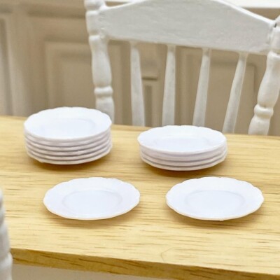 12pc White Dinner Plate Set CHRYSNBON Dollhouse Miniature 1:12 Scale US ...