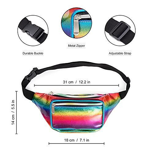 Festival Rave 80S 90S Holographic Rainbow Gradient Color Fanny Pack for ...