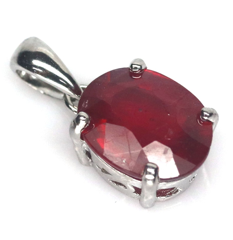 Heated 9 X 11 mm. Oval Red Ruby Pendant Silver 925 Sterling White Gold ...