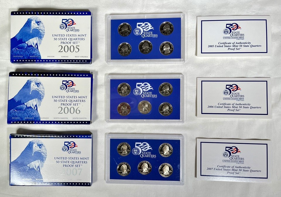 1999-2009 50 State Quarters and Territories Run Of 11 Clad Proof Sets w ...