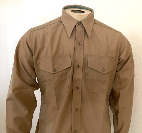 UNISSUED FLYING CROSS USMC MARINE CORPS LONG SLEEVE KHAKI SHIRT 14 1/2 ...