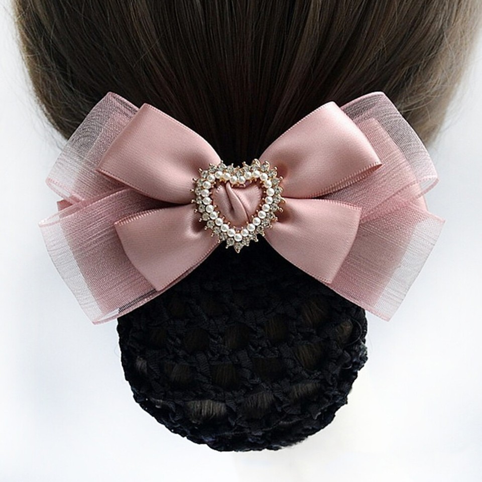 Womens Elegant Office Bow Barrette Hair Clip Bowknot Bun Snood Hair Net ...