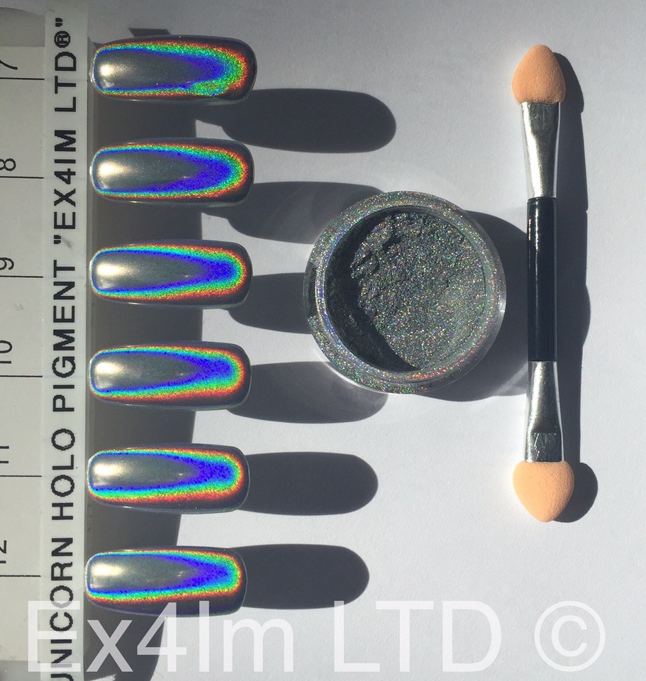 UNICORN NAIL POWDER HOLOGRAPHIC EFFECT MIRROR HOLO CHROME NAILS PIGMENT ...