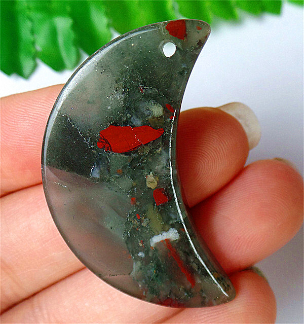 40x20x6mm Natural Red and Gray Africa Bloodstone Reiki Moon Pendant ...