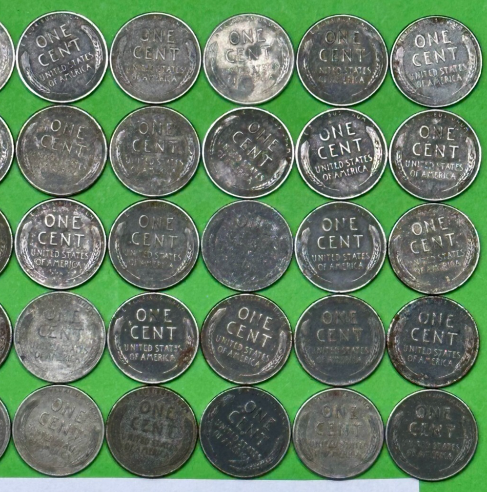 1943 STEEL LINCOLN WHEAT CENT PENNY ROLL of 50 coins NO RUSTY STEEL ...