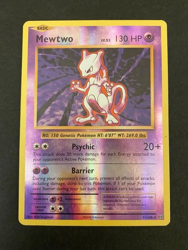 2016 Pokemon TCG Mewtwo LV.53 Shiny Reverse Foil Evolutions w/ Plastic ...