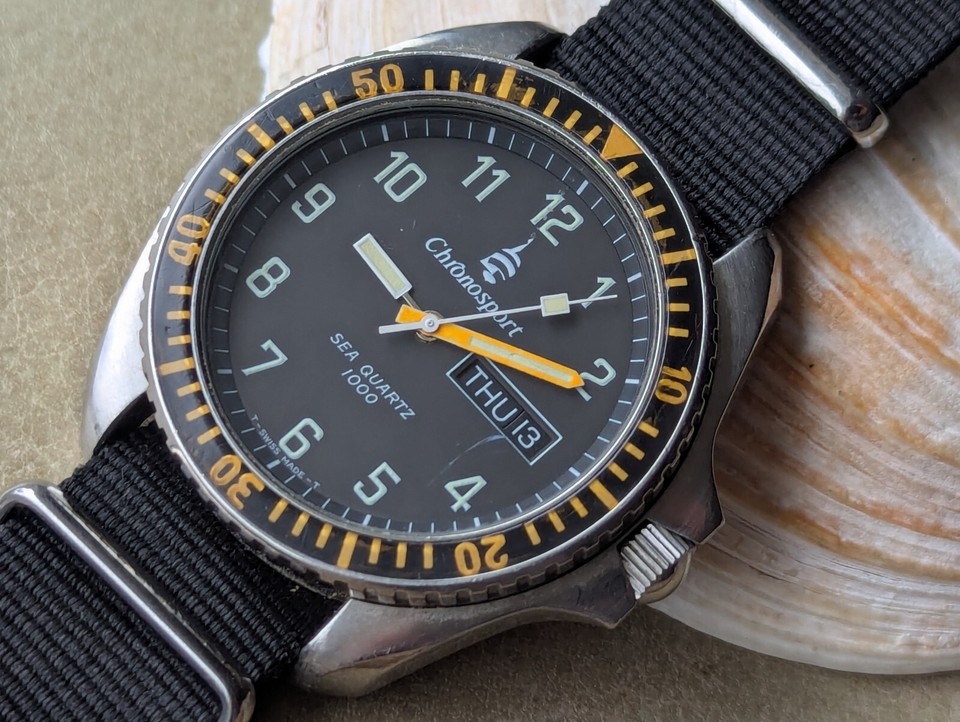 Vintage Chronosport Sea Quartz 1000 Day-Date Diver w/Monnin All SS Case ...