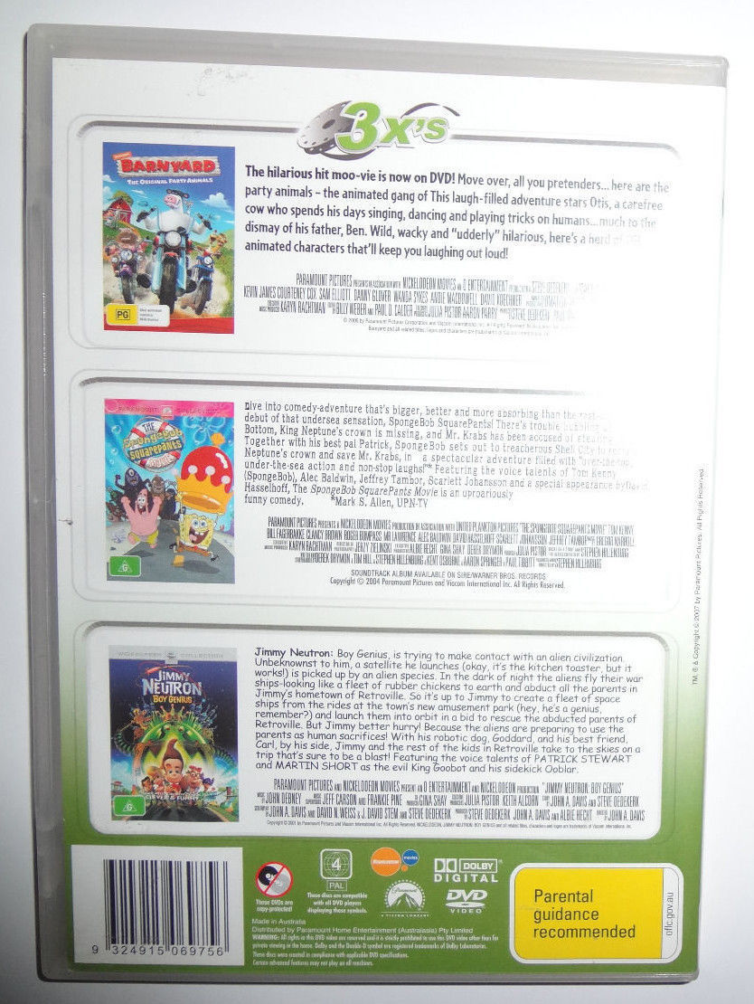Barnyard / Spongebob Movie / Jimmy Neutron [Movie - 3 DVD's - Rated PG ...