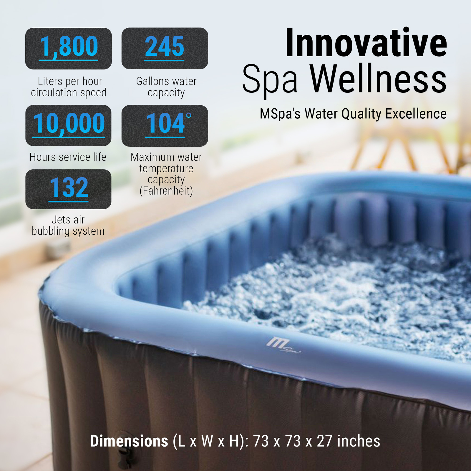 MSpa Tekapo 6 Person Inflatable Squared Hot Tub with Air Jets Massage System | eBay