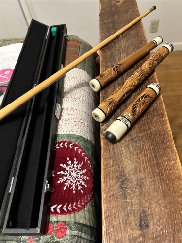 Vintage Wood Carved Pool Billiard Cue 57” W/case 22oz 4 Pieces Made In ...