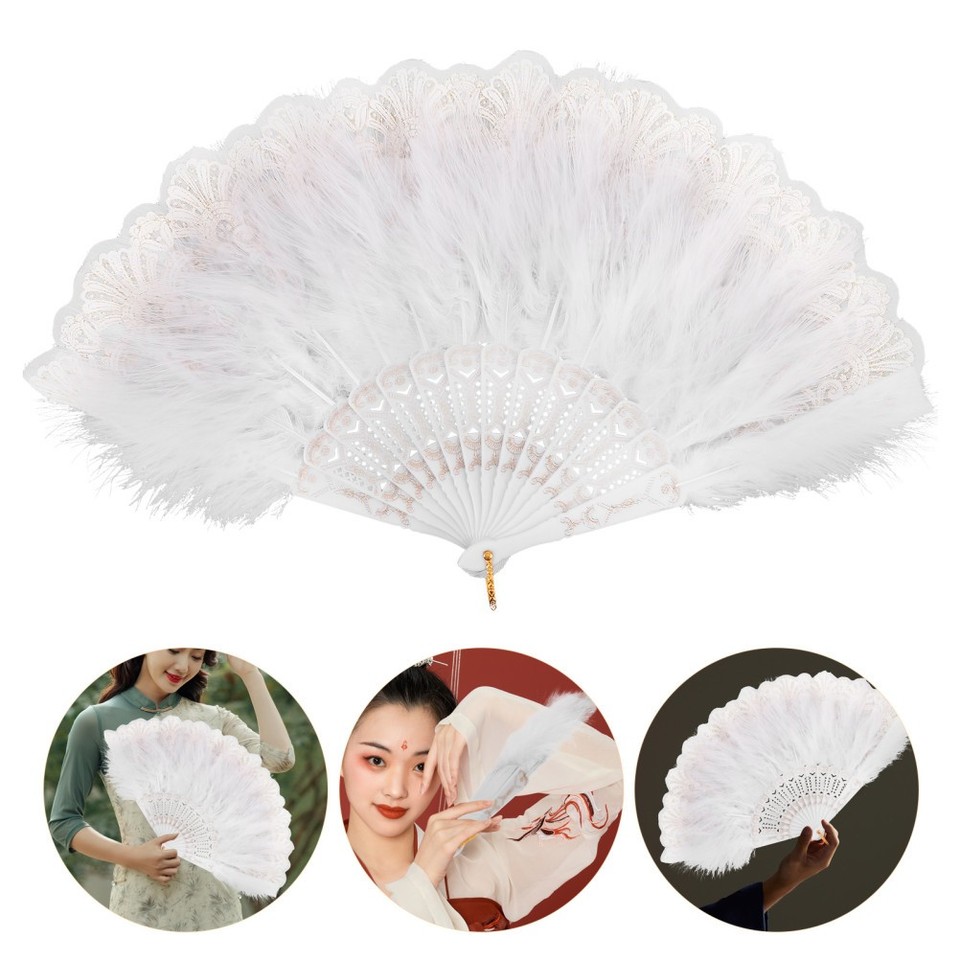 Feathered Hand Fan 20s Vintage Folding Fan Flapper Lace Hand Fan For ...