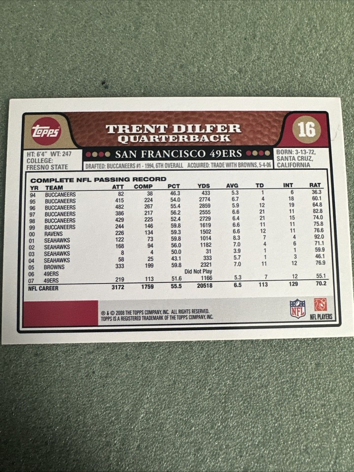 2008 Topps - Trent Dilfer #16 | eBay UK
