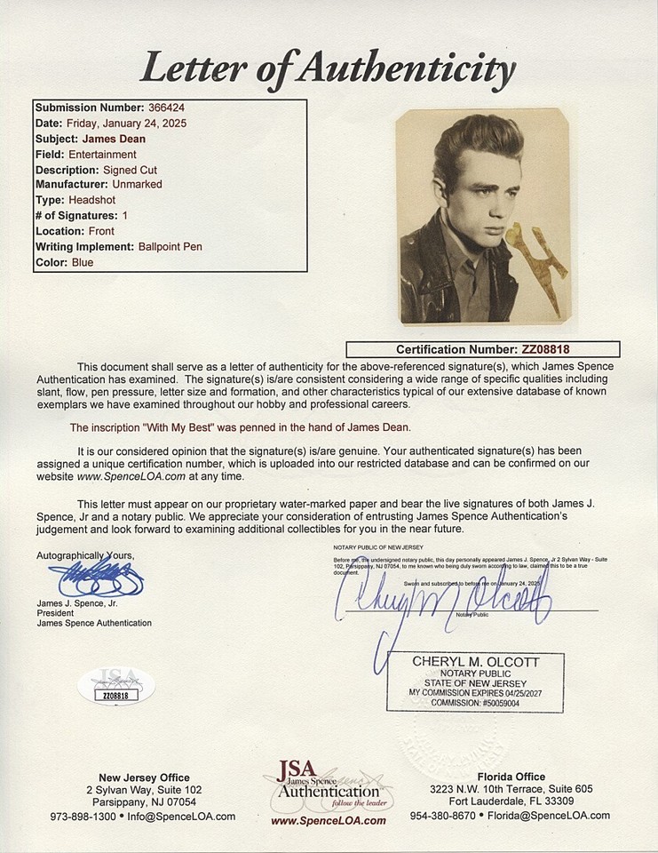*WOW* RARE James Dean Signed Studio Portrait Photo Cut Autograph Full ...