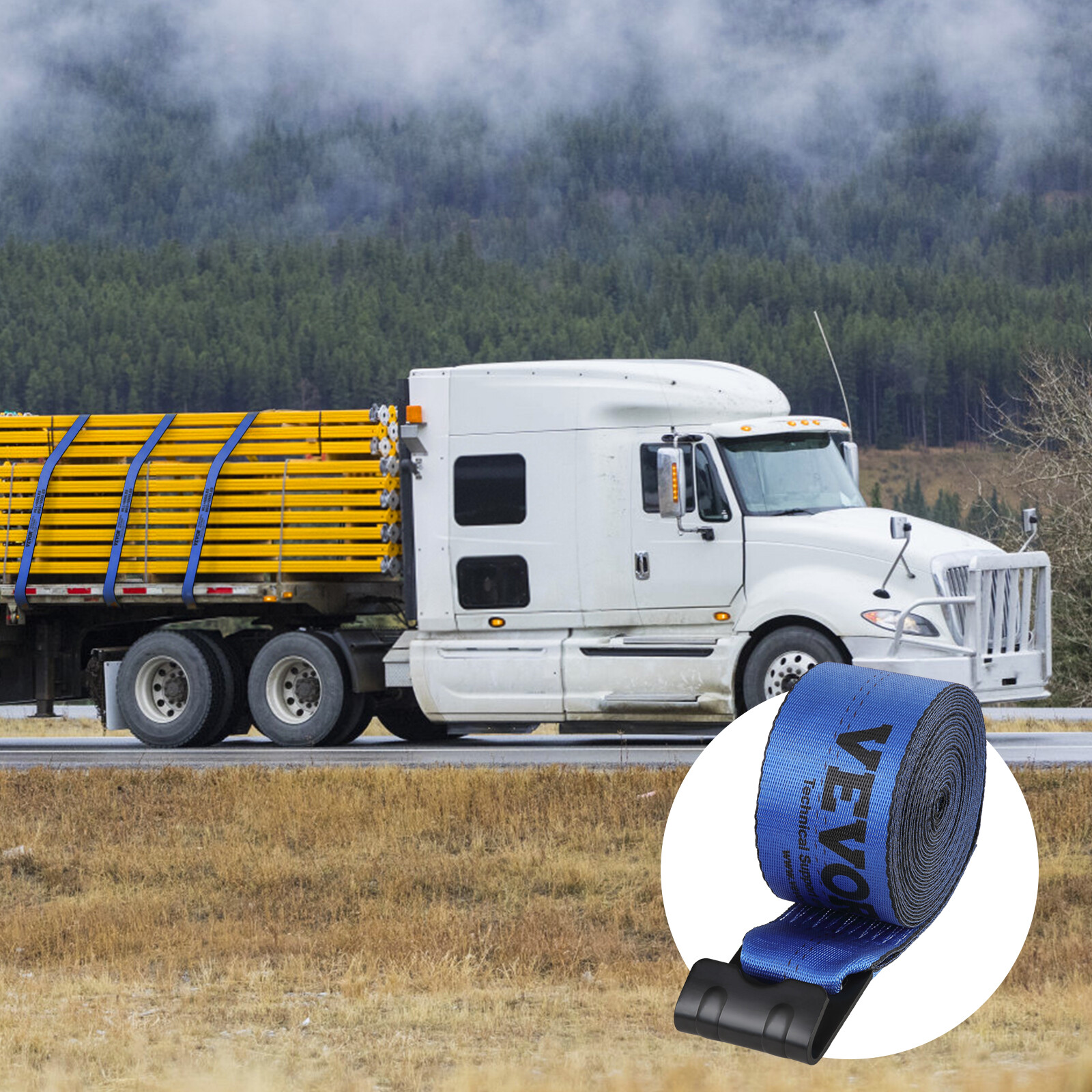 VEVOR 10 Pack 4" x 30' Winch Truck Straps w/Flat Hook for Towing 18000 ...