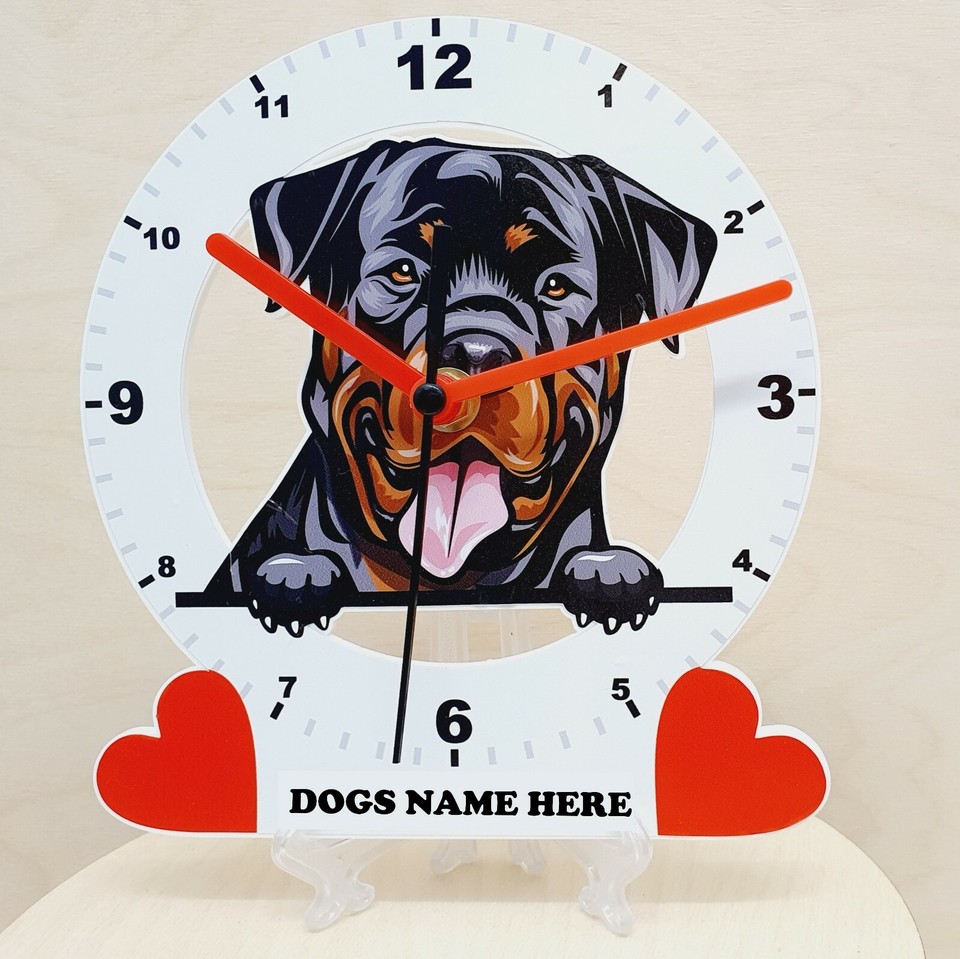 Personalised Clock, Your Dog's Name, 50+ Dog Breeds, Cartoon Style ...