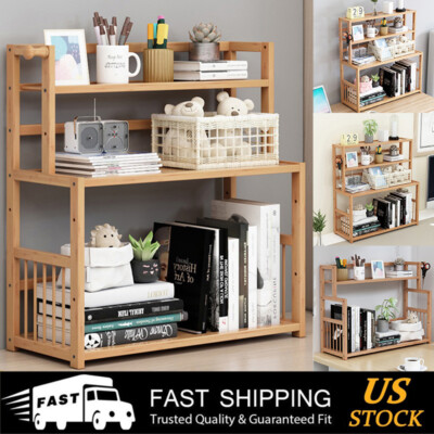 3 Layer Bamboo Desktop Bookshelf Rack Bookcase Organizer DIY Table ...