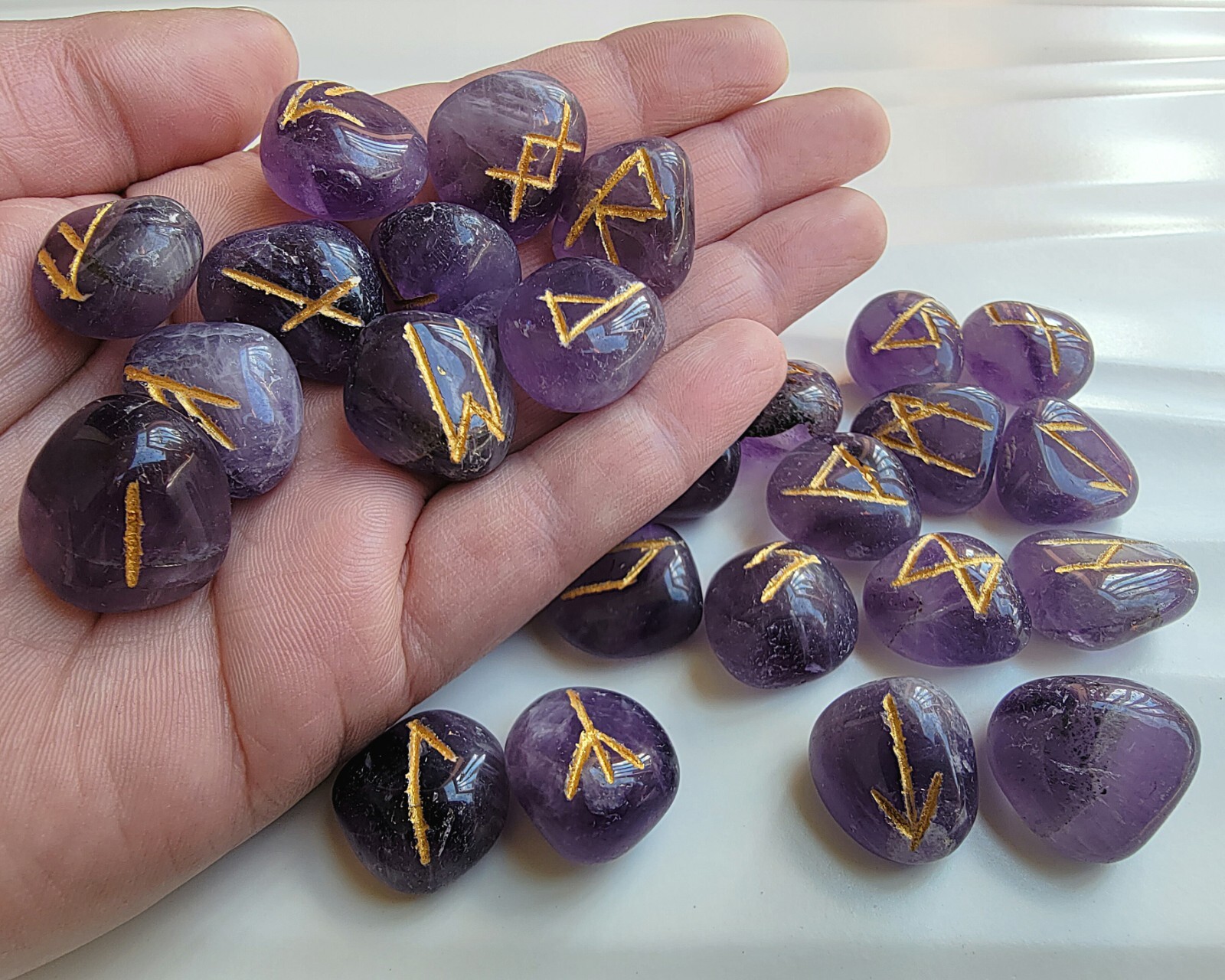 Natural Amethyst Rune Set with Bag, Occult Items, Purple Stone Viking ...