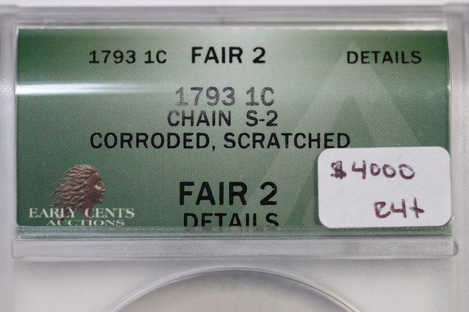 1793 S-2 R-4+ ANACS Fair 2 Details Chain Large Cent Coin 1c | eBay