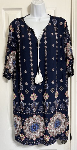 HALIFE WOMEN SIZE L NAVY BLUE SHORT SLEEVE PULLOVER DRESS TOP NEW TAGS ...