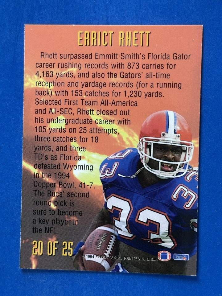 1994 Fleer NFL Prospects #20 Errict Rhett Florida Gators | eBay