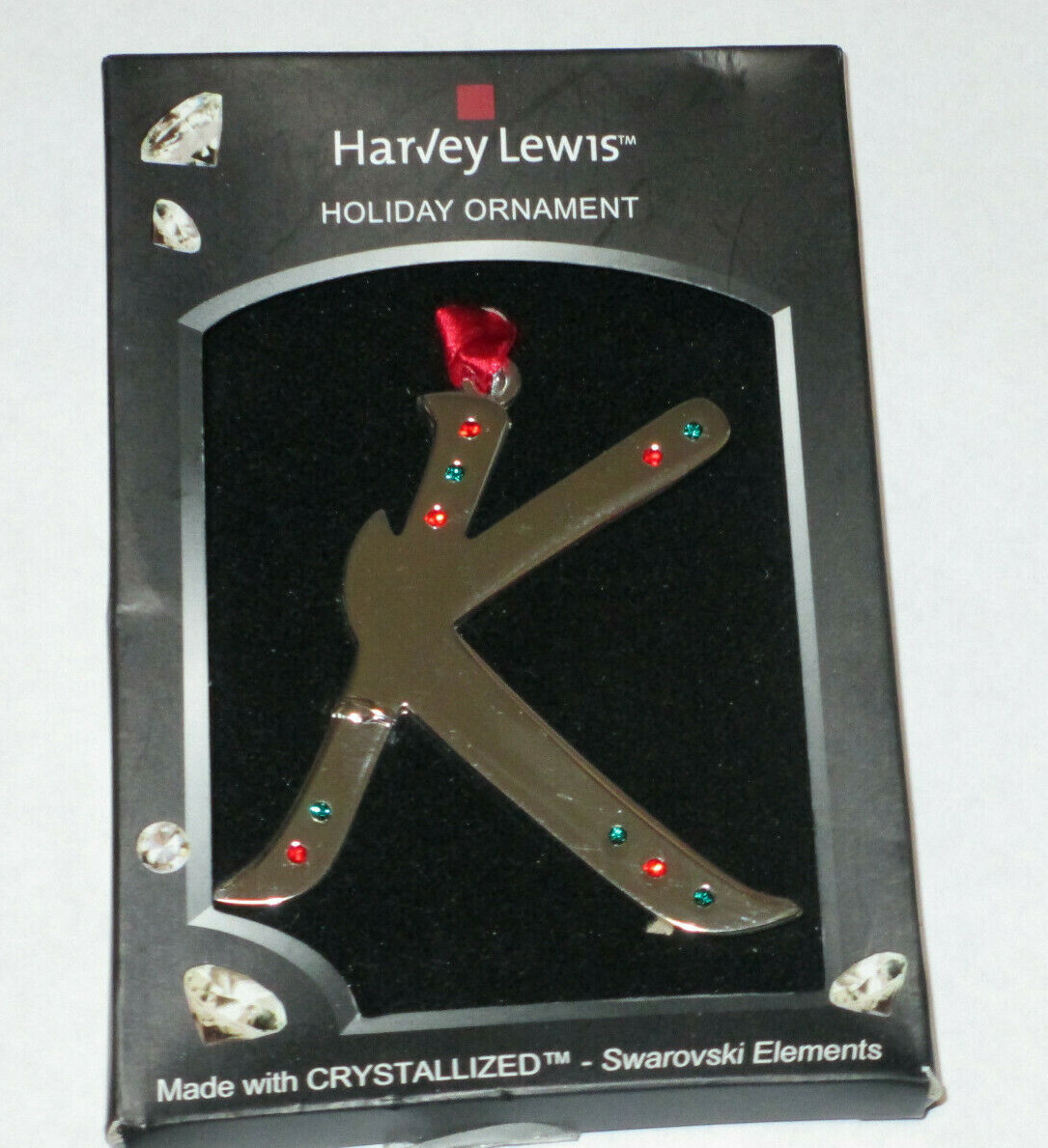 Harvey Lewis Initial "K" Monogram Silver Tone Ornament w/ Swarovski ...