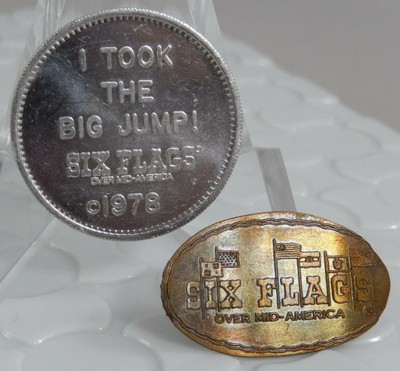 Vintage 1978 Six Flags Over Mid America Sky Chuter Medal & Elongated ...