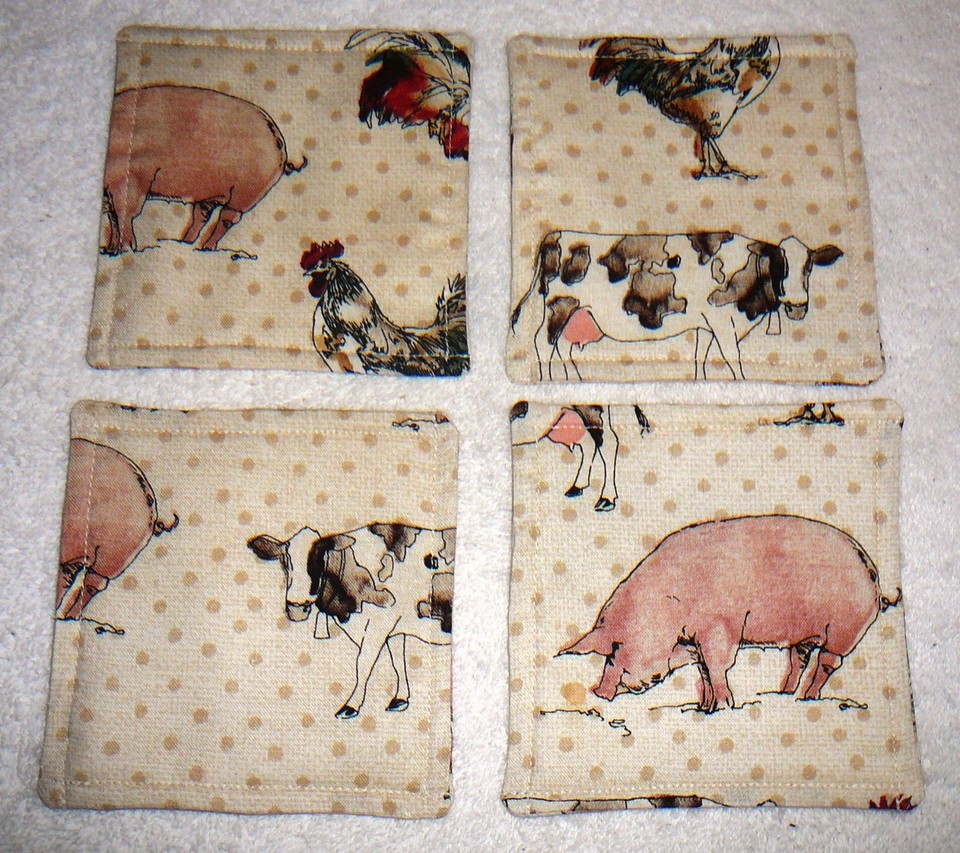 COASTER SET~FARM~BARNS~FARM ANIMALS~Fabric~Reversible~Washable~Lined ...