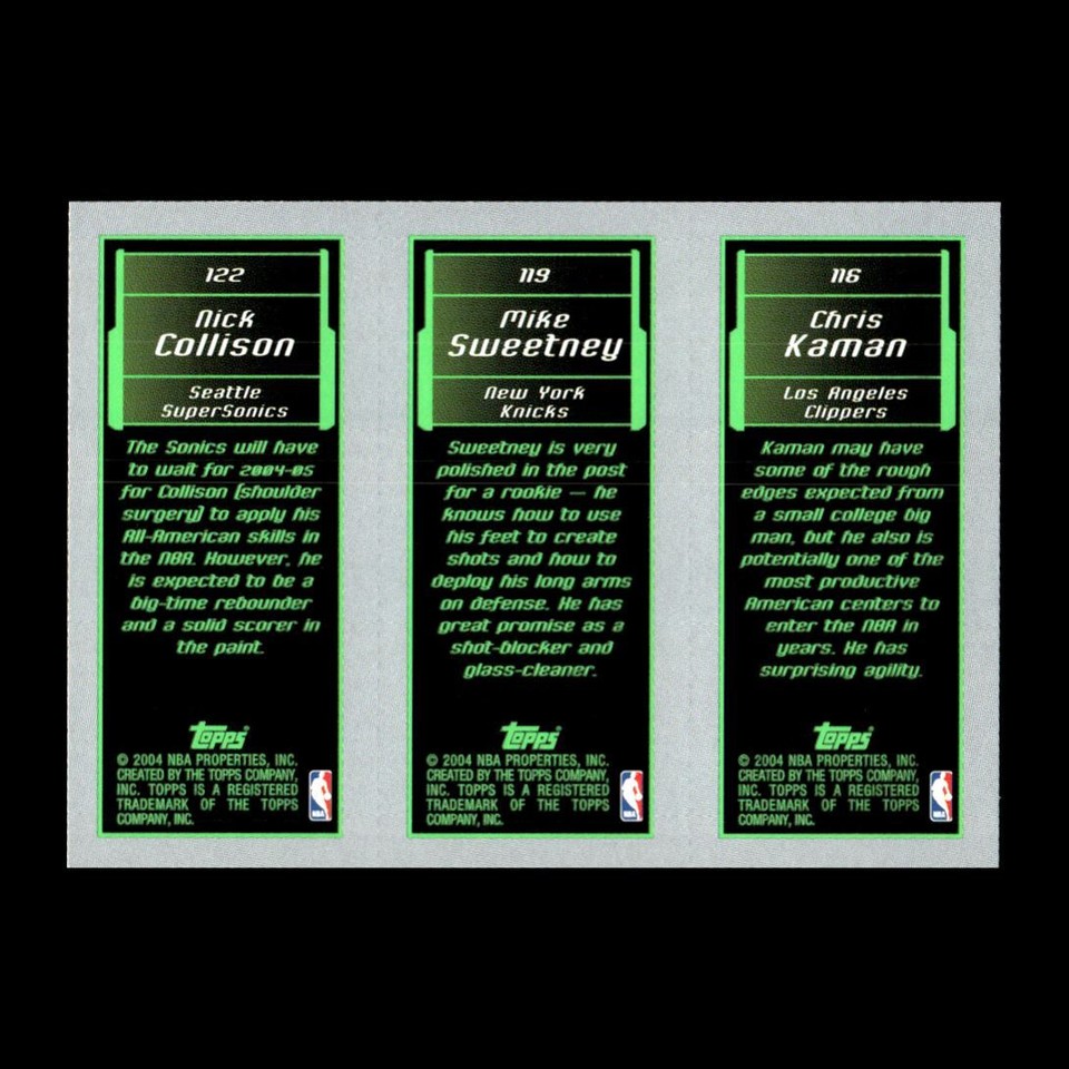Chris Kaman / Nick Collison / Mike Sweetney 2004-05 Topps Chrome Rookie ...