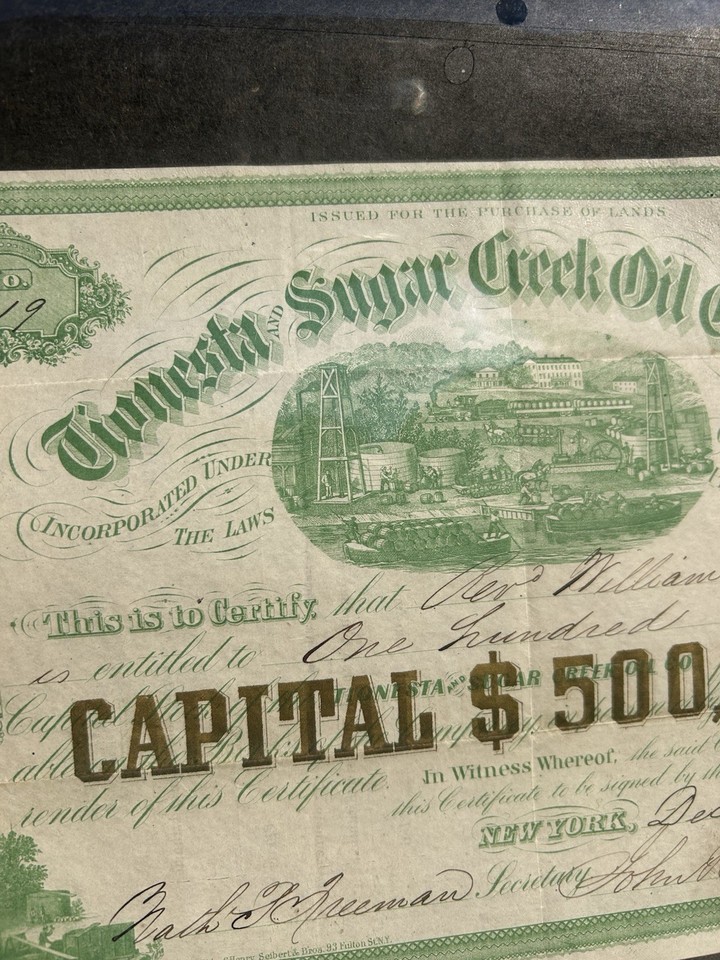 1865 Tionesta & Sugar Creek Oil Company Stock Certificate Pennsylvania ...