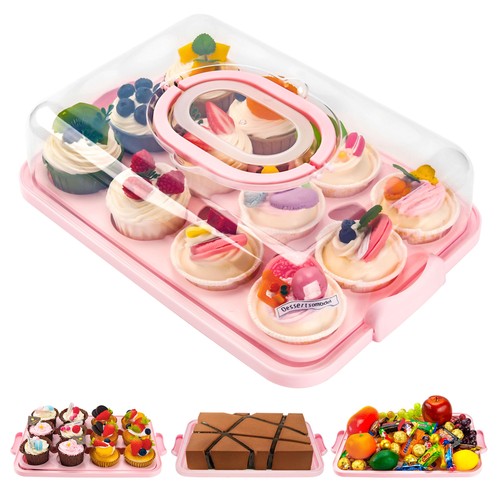 Cupcake Containers with Lid Rectangular Cake Carrier 3-in-1 ...
