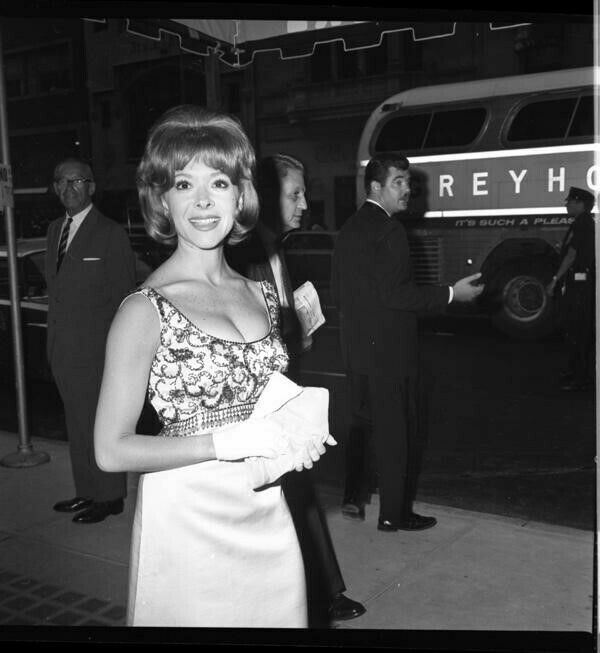 Kaye Stevens Busty low cut dress near Greyhound bus Original Camera ...