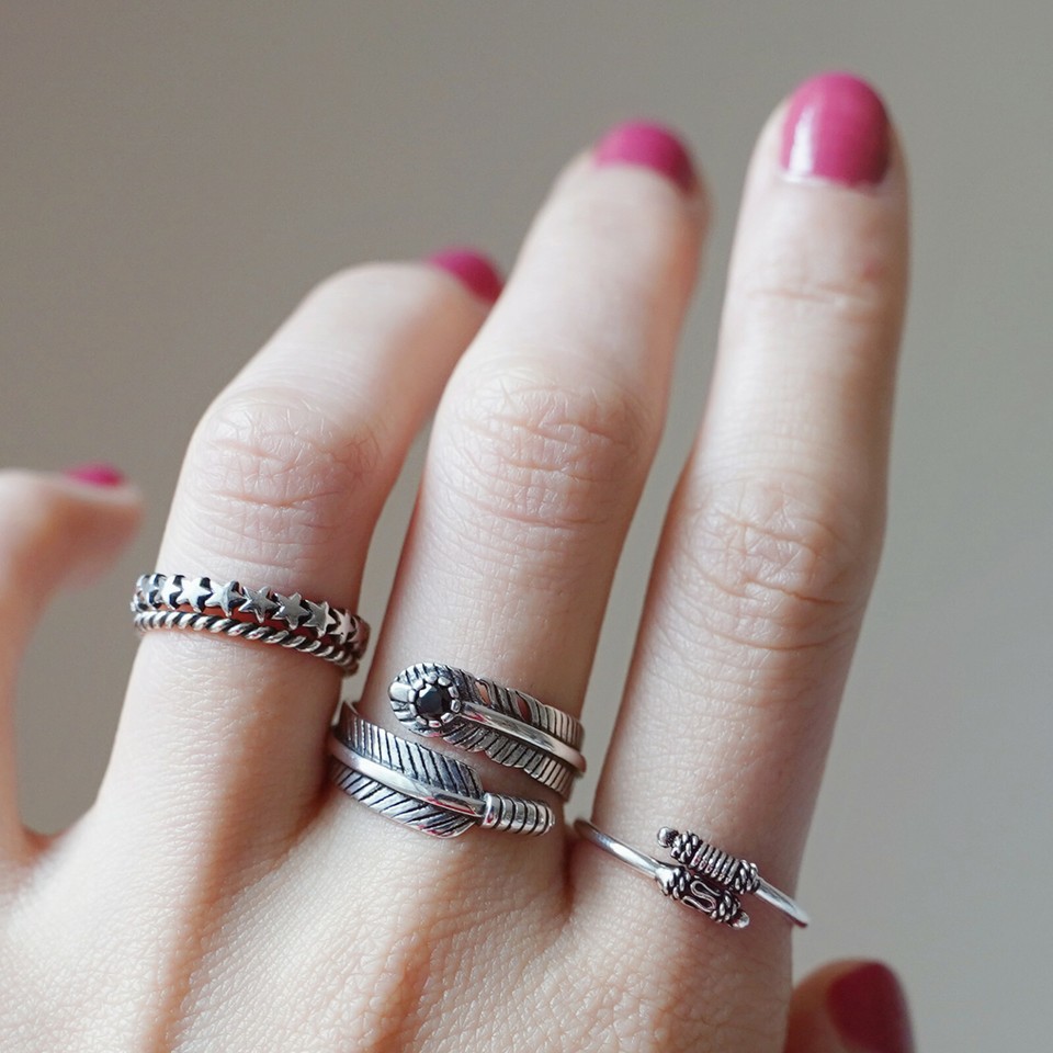 Sterling Silver Oxidised Linked Stars Knuckle Stack Ring Open Band | eBay