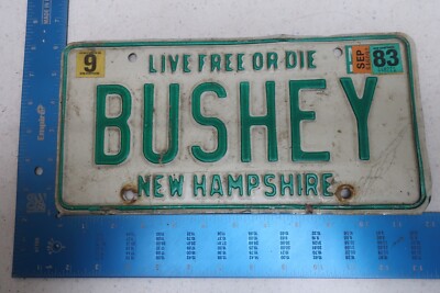 New Hampshire Vanity License Plate 1983 83 NH Last Name Bushey | eBay